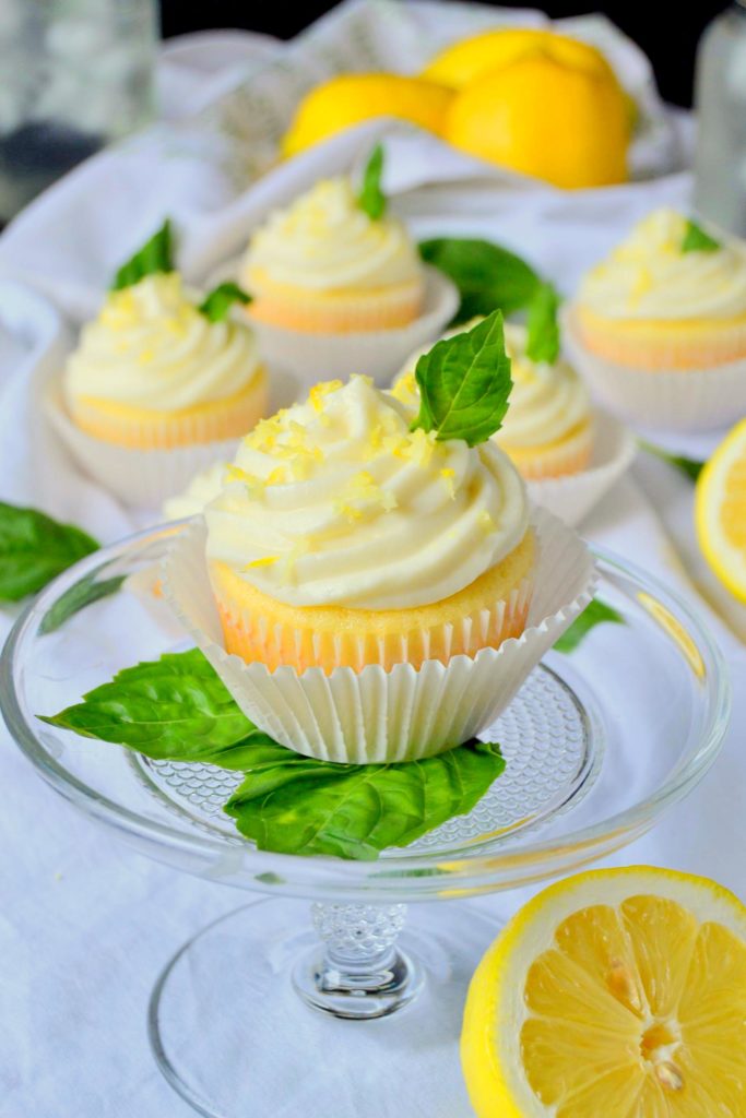 Lemon Cupcakes with Basil Whipped Cream Frosting - Fair Robin Revival